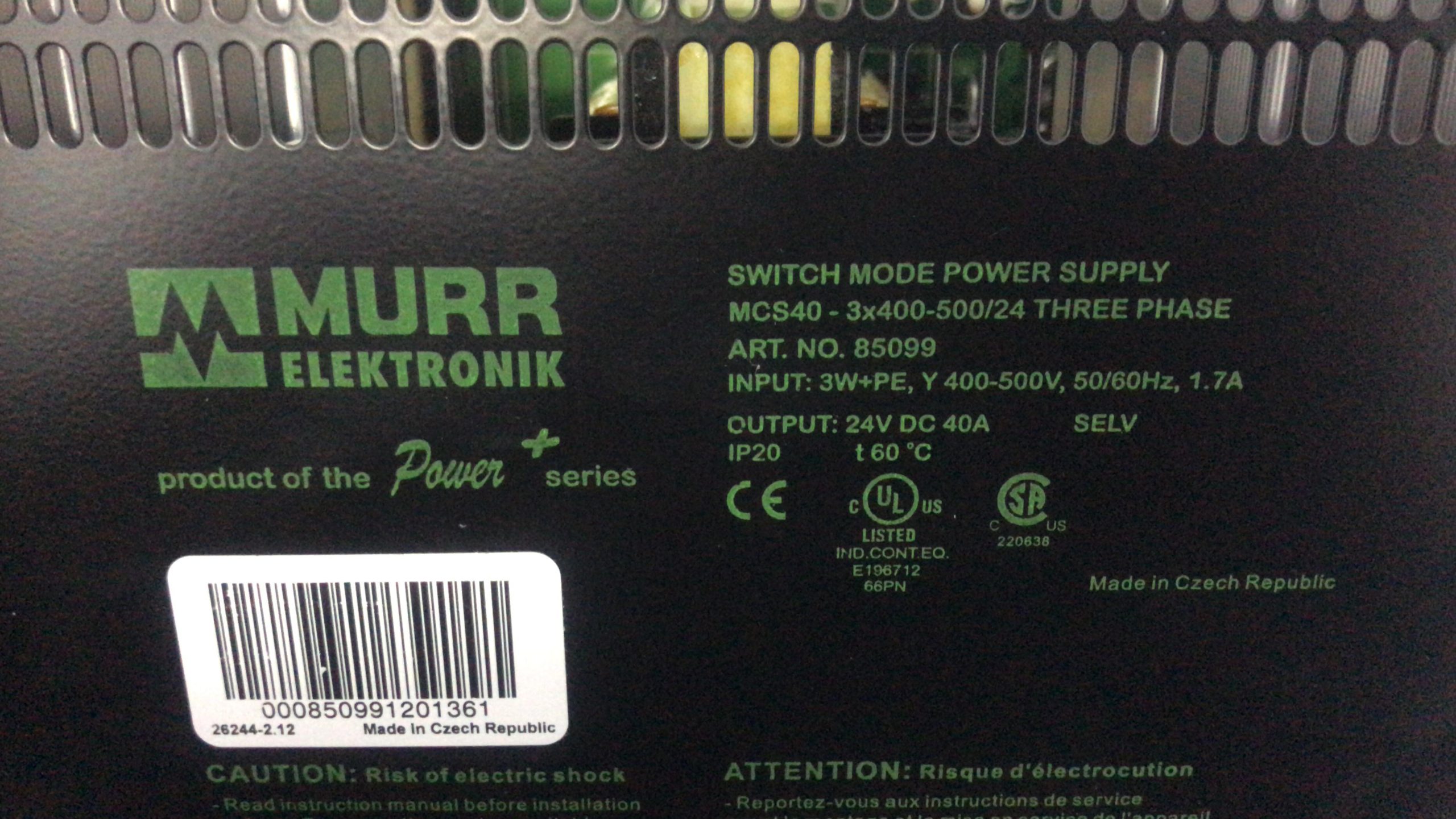 MURR ELEKTRONIK SWITCH MODE POWER SUPPLY MCS40-3X400-500/24 THREE PHASE ...